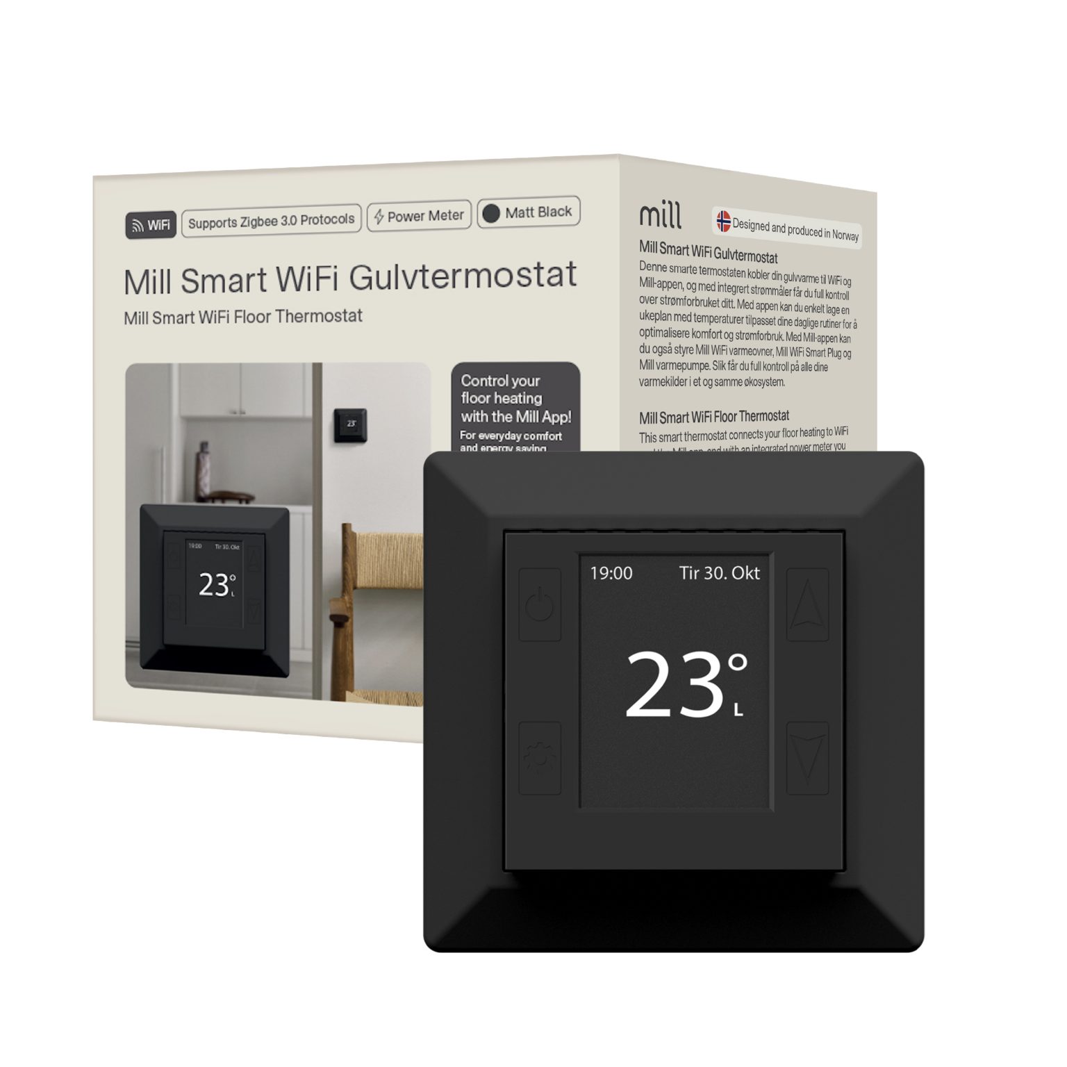 Mill Smart WiFi Gulvtermostat Svart - Mill